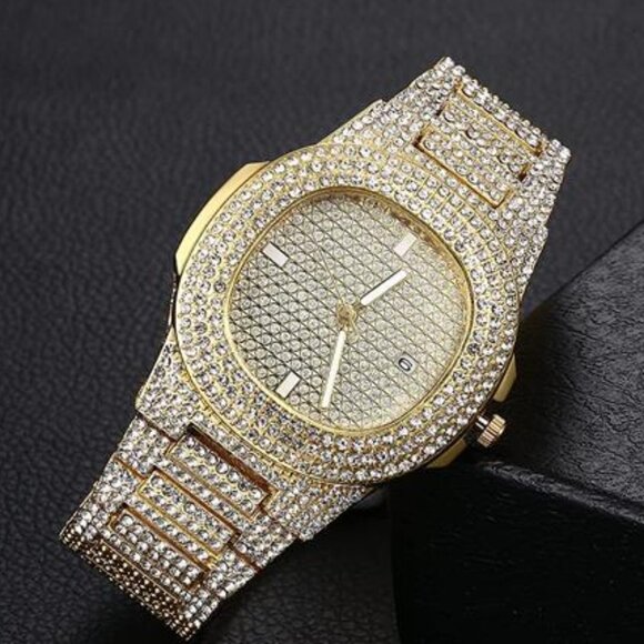 Accessories | Mens Gold Fully Iced Out Diamond Watch | Poshmark